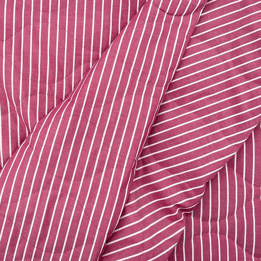 Cotton Pre Quilted Fabric – Raspberry/White Stripes | 1st For Fabrics