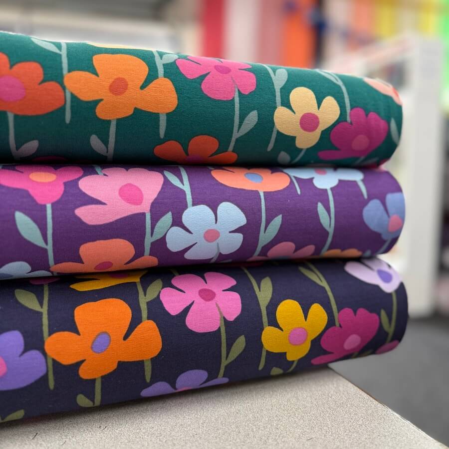 Soft Loop Back French Terry Jersey – Bright Flowers on Navy | 1st For ...